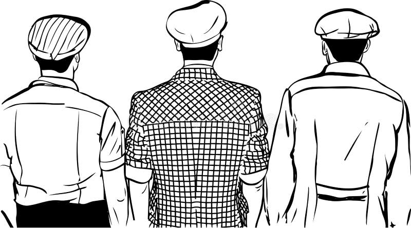 Sketch of Three Men in Caps Turned Back Stock Vector - Illustration of ...