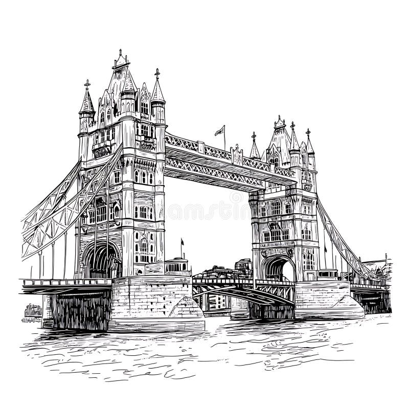 Sketch of Tower Bridge, London Stock Illustration - Illustration of ...