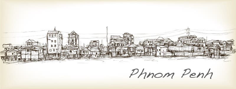 Sketch of Townscape in Phnom Penh Slum, Free Hand Draw Stock Vector ...