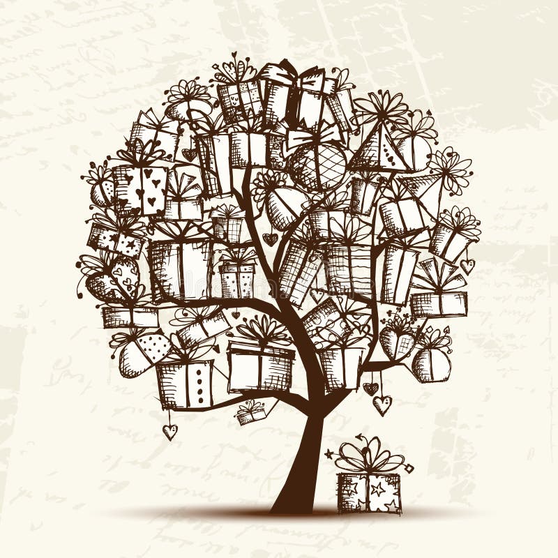 Sketch Tree with Gift Boxes for Your Design Stock Illustration ...