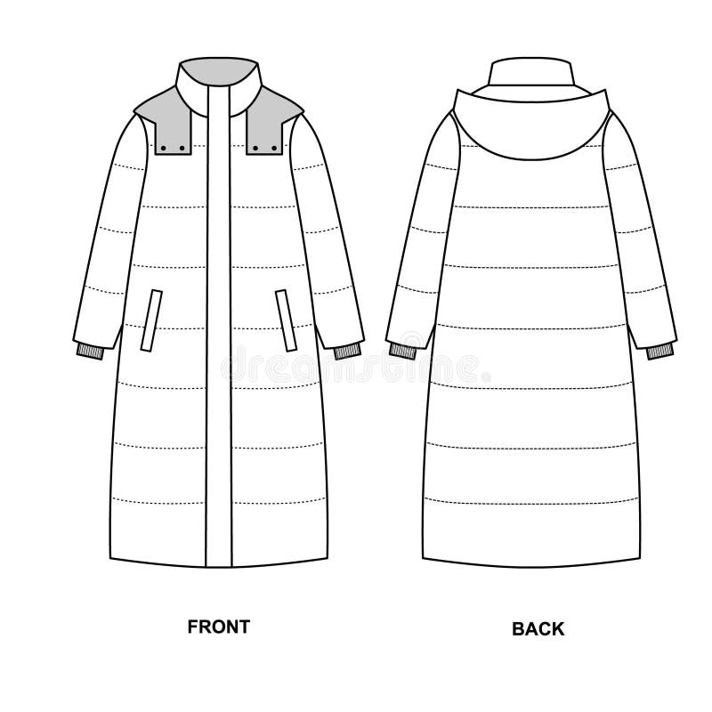 Sketch Trendy Winter Jacket, Vector. Technical Drawing of a Gray ...