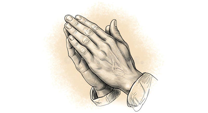 Sketch of Two Hands in a Praying Position with Detailed Line Work ...