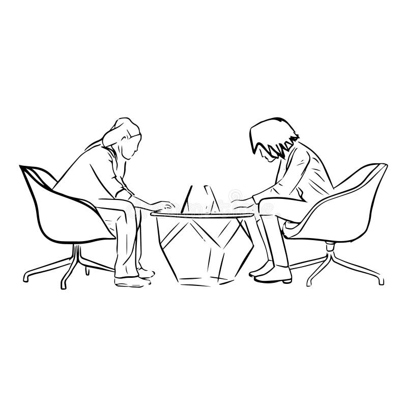 Sketch of Two People Sit and Work Stock Vector - Illustration of ...