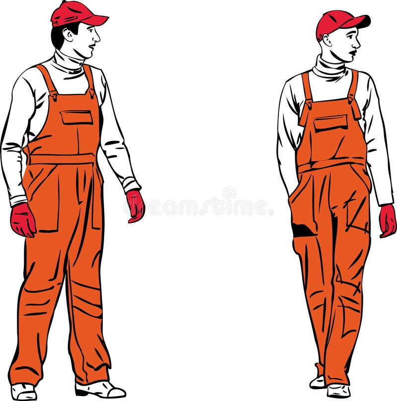 Sketch Two Workers in Orange Combinations Stock Illustration ...