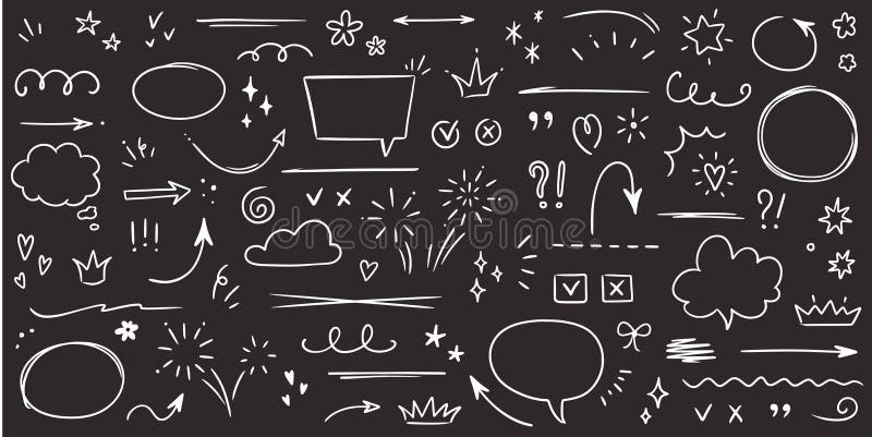 Sketch Underline, Emphasis, Arrow Shape Set on Chalkboard Background ...