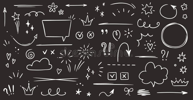 Sketch Underline, Emphasis, Arrow Shape Set on Chalkboard Background ...