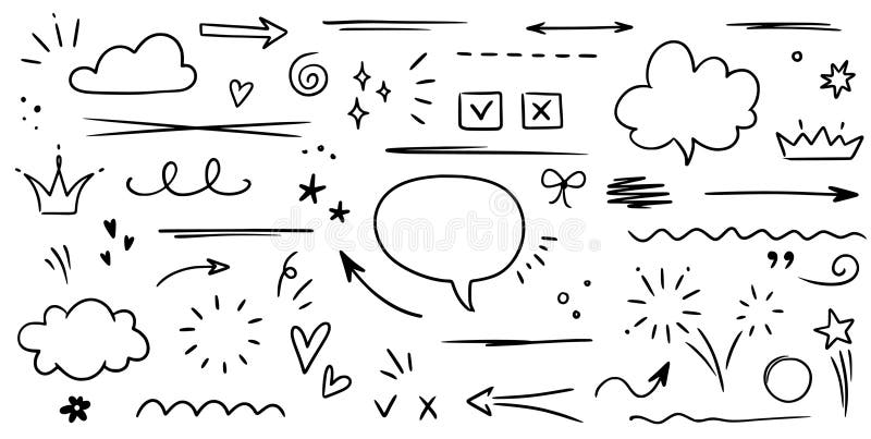 Sketch Underline, Emphasis, Arrow Shape Set. Hand Drawn Brush Stroke ...