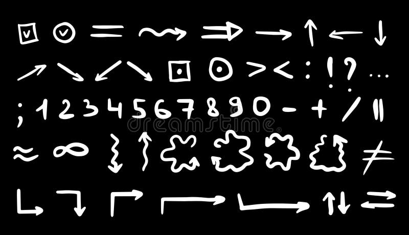 Sketch Underline, Numbers, Symbols, Arrow Shape Set. Hand Drawn Check ...