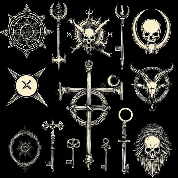 Sketch Vector Set of Ancient Gothic Symbols and Elements Stock ...