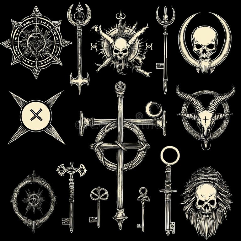 Sketch Vector Set of Ancient Gothic Symbols and Elements Stock ...
