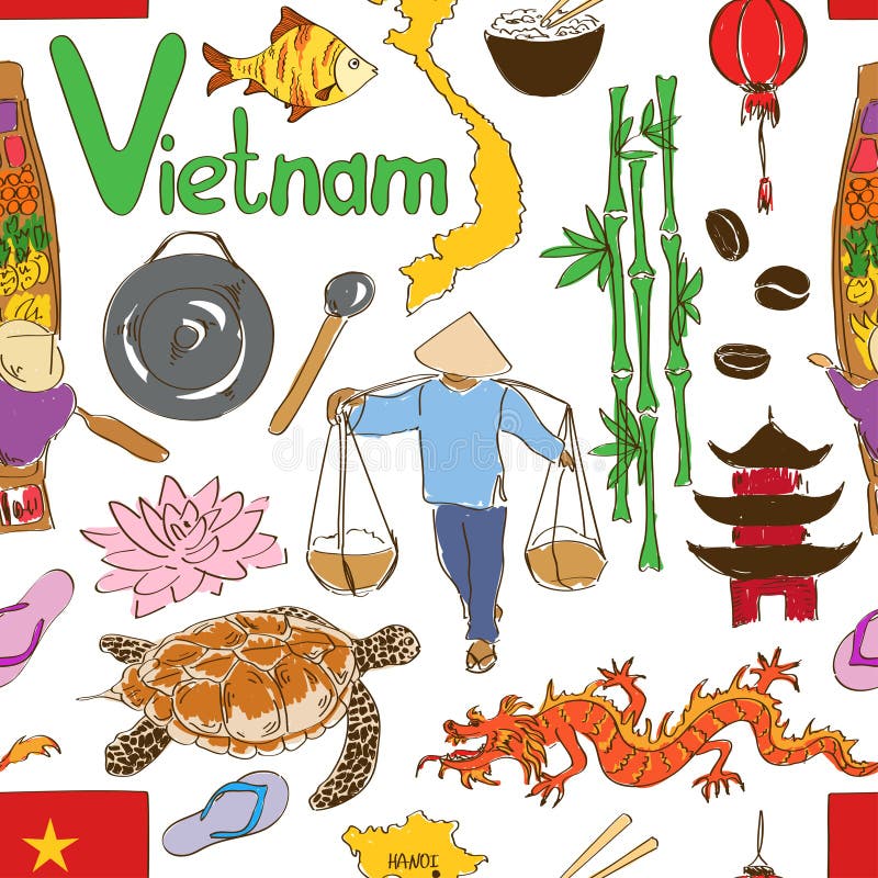Sketch Vietnam Seamless Pattern Stock Vector - Illustration of asia ...
