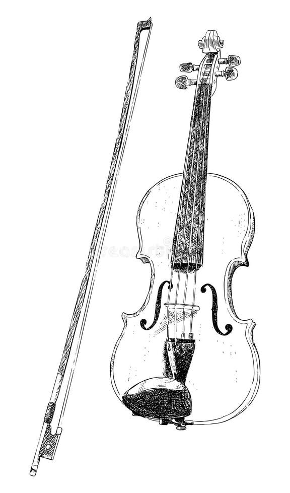 A Sketch of a Violin and a Bow in a Graphic Style Stock Vector ...