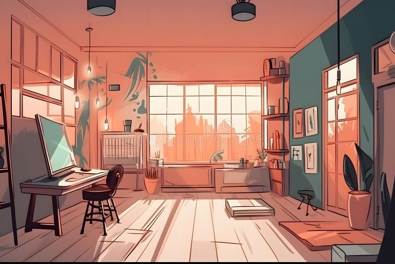 Sketch Visualization of the Interior of a Beauty Studio in Coral Colors ...