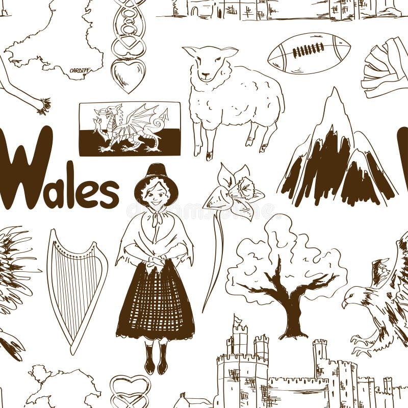 Sketch Wales Seamless Pattern Stock Vector - Illustration of doodle ...