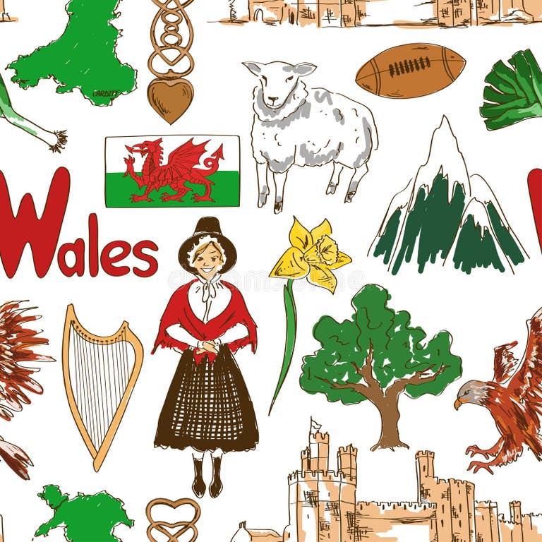 Sketch Wales Seamless Pattern Stock Vector - Illustration of lamb ...