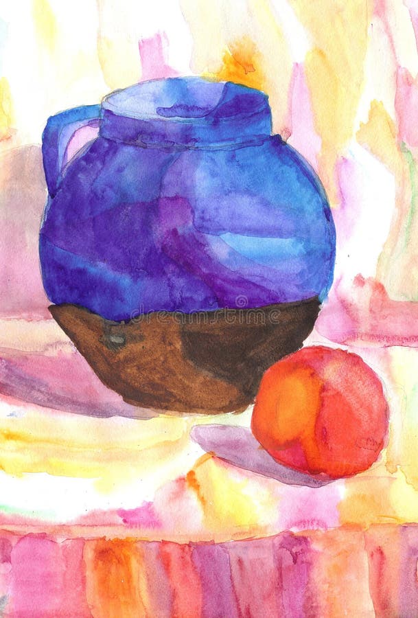Sketch Watercolor Drawing Still Life Stock Illustration - Illustration ...