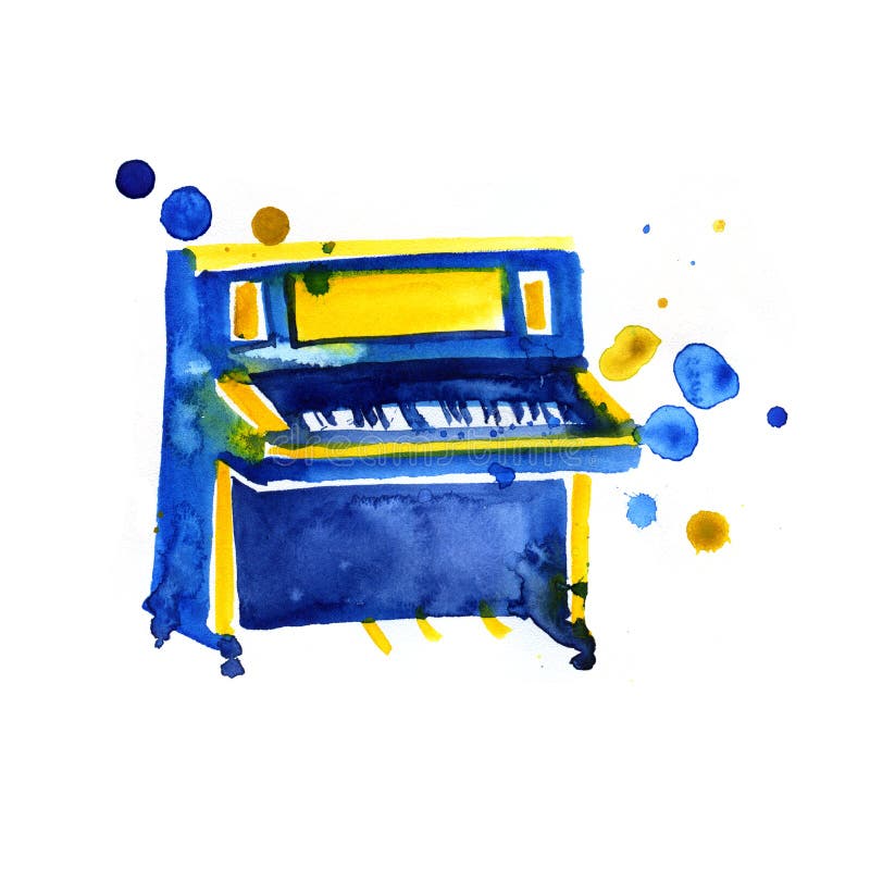 Sketch Watercolor Piano on a White Background Stock Illustration ...
