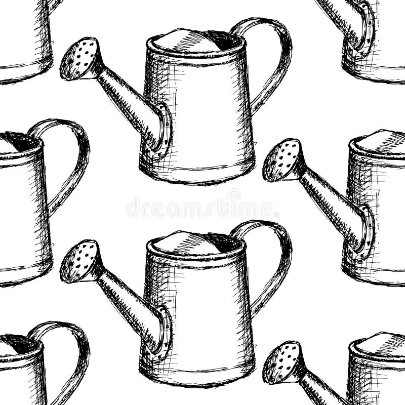 Sketch Watering Can, Vector Seamless Pattern Stock Vector ...