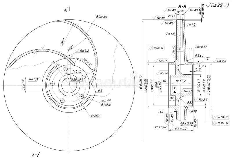Sketch of Wheel with Blades and Radicals Stock Vector - Illustration of ...