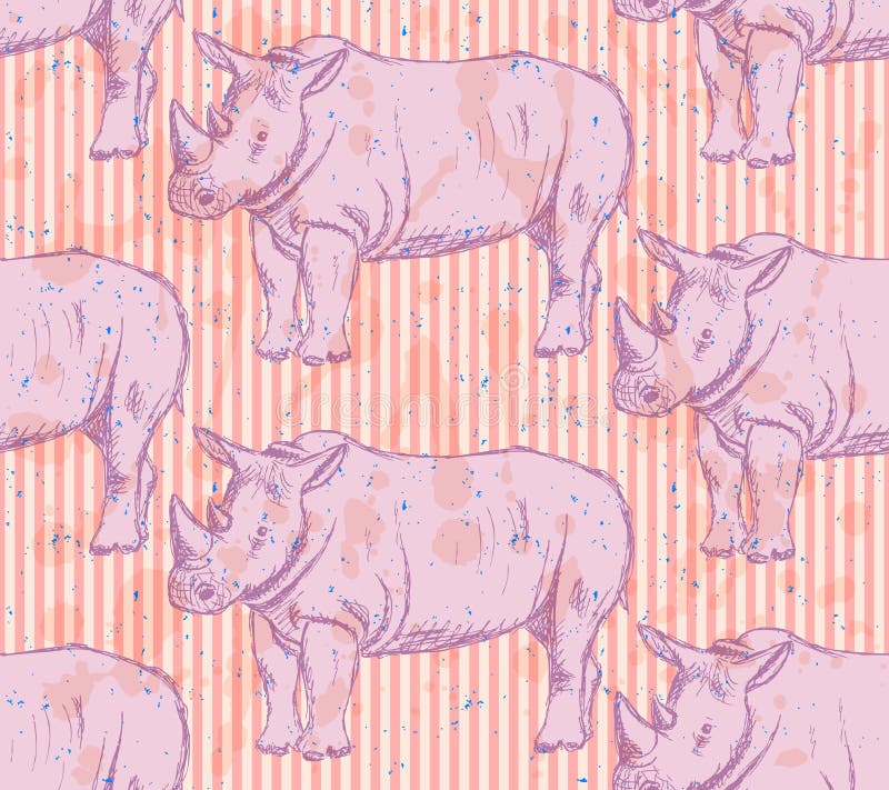 Sketch Wild Rhino, Vector Seamless Pattern Stock Vector - Illustration ...
