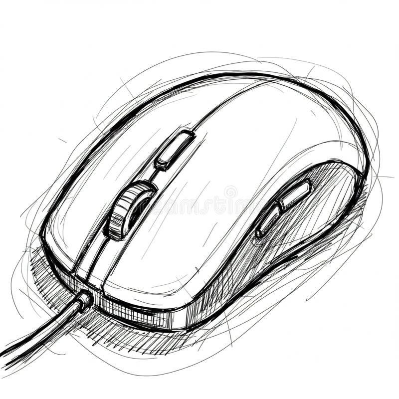A Sketch of a Wired Computer Mouse, Featuring a Scroll Wheel and ...