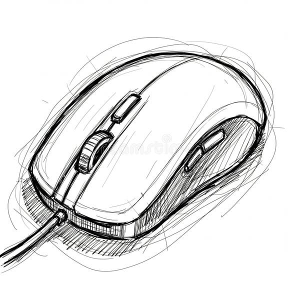 A Sketch of a Wired Computer Mouse, Featuring a Scroll Wheel and ...