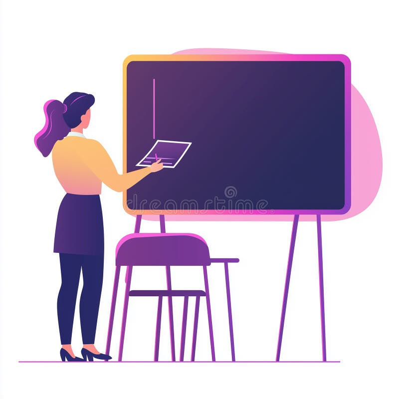 Sketch of a Woman Teacher in a Classroom at the Blackboard, Stock ...