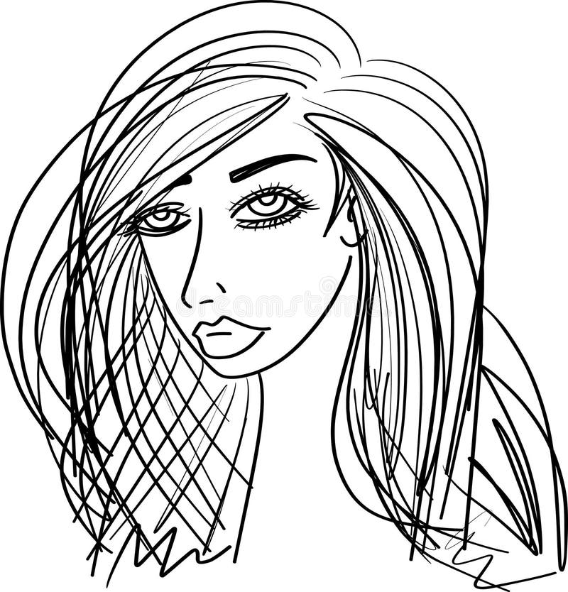 Sketch Of Women Portrait Young Beautiful Girl Stock Vector