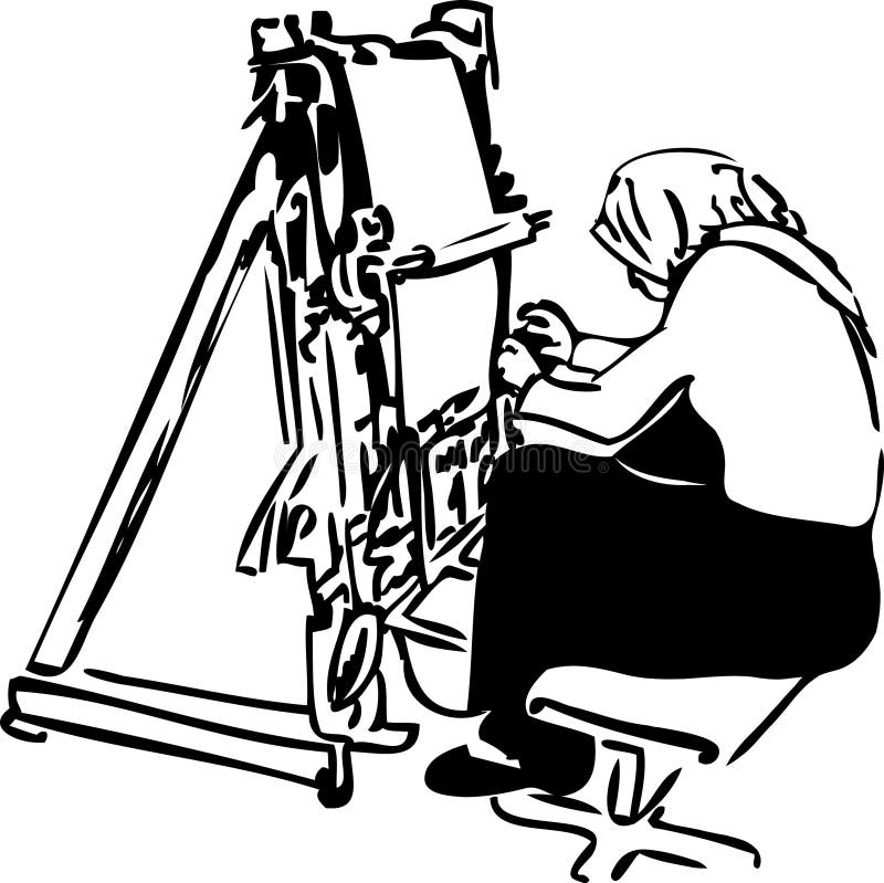 Sketch of Women Weavers at the Loom Stock Vector - Illustration of ...