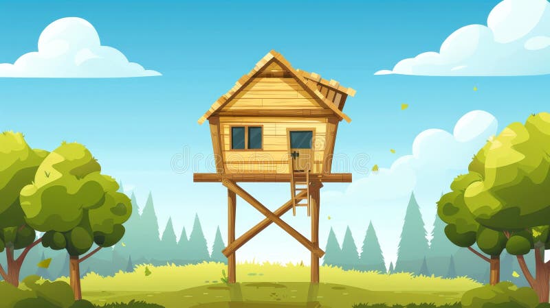 Sketch of a Wooded Stilt House in a Summer Forest Stock Photo - Image ...