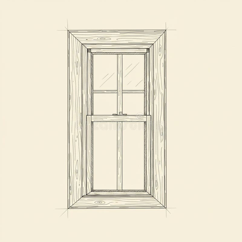 Sketch of a Wooden Window Frame Featuring Vertical and Horizontal ...
