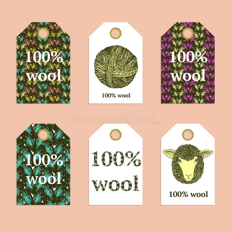 Sketch 100 wool tags stock vector. Illustration of knitting - 65127311