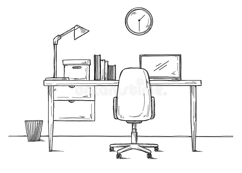 Sketch the Workplace in Front of the Computer. Vector Stock ...