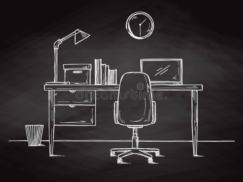 Sketch the Workplace in Front of the Computer. Vector Stock ...