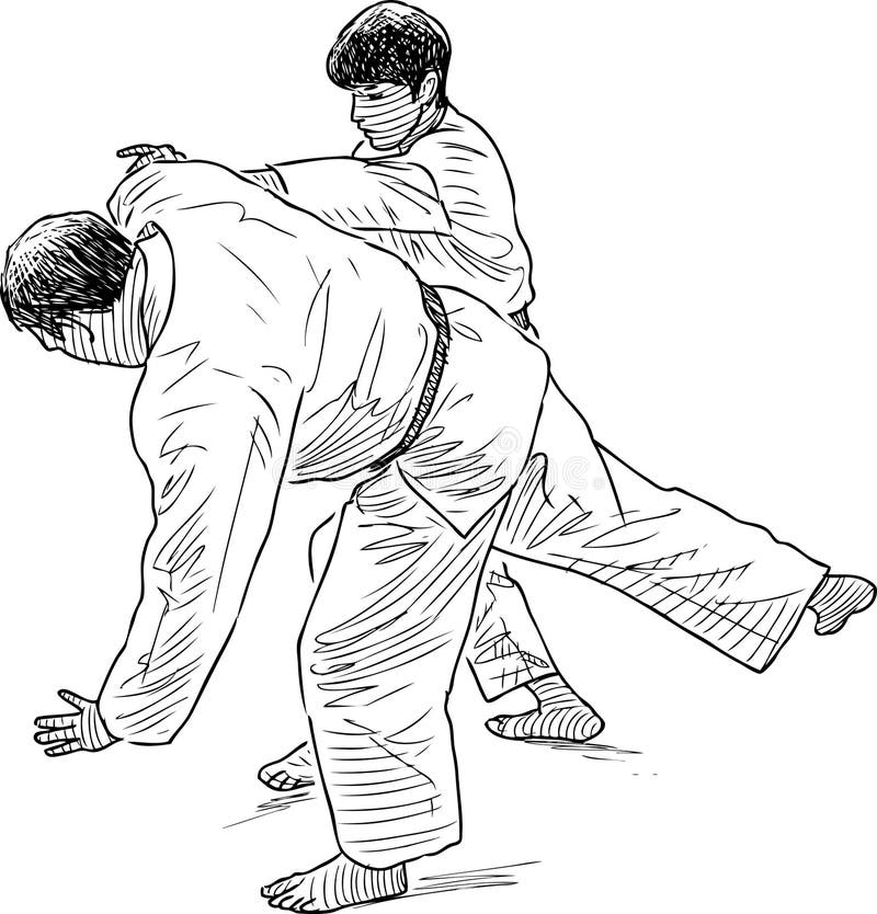 Sketch of Wrestling Coach and His Student in Training Combat Stock ...