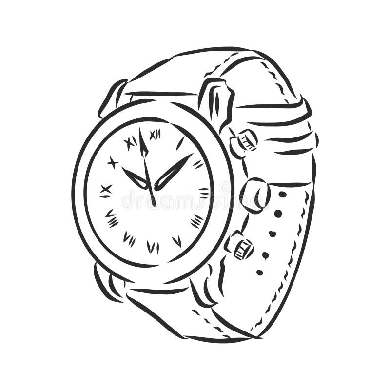 Sketch Wrist Watch Isolated on White Background, Wrist Watch, Vector ...