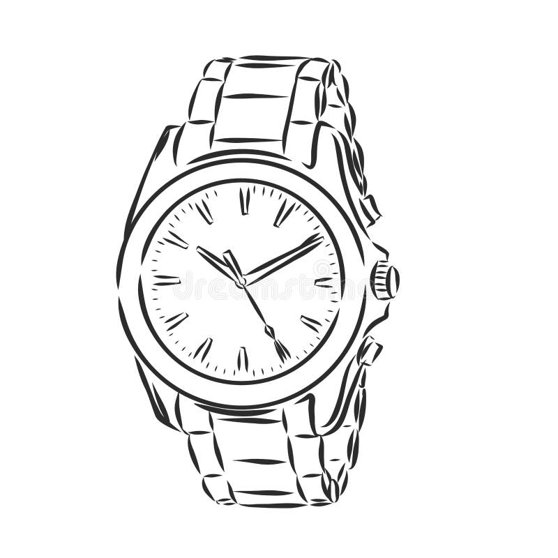 Sketch Wrist Watch Isolated on White Background, Wrist Watch, Vector ...