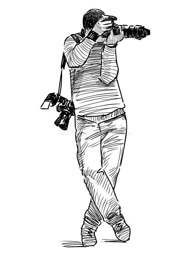 Sketch of Young Fotographer Standing and Taking Picture Stock Vector ...