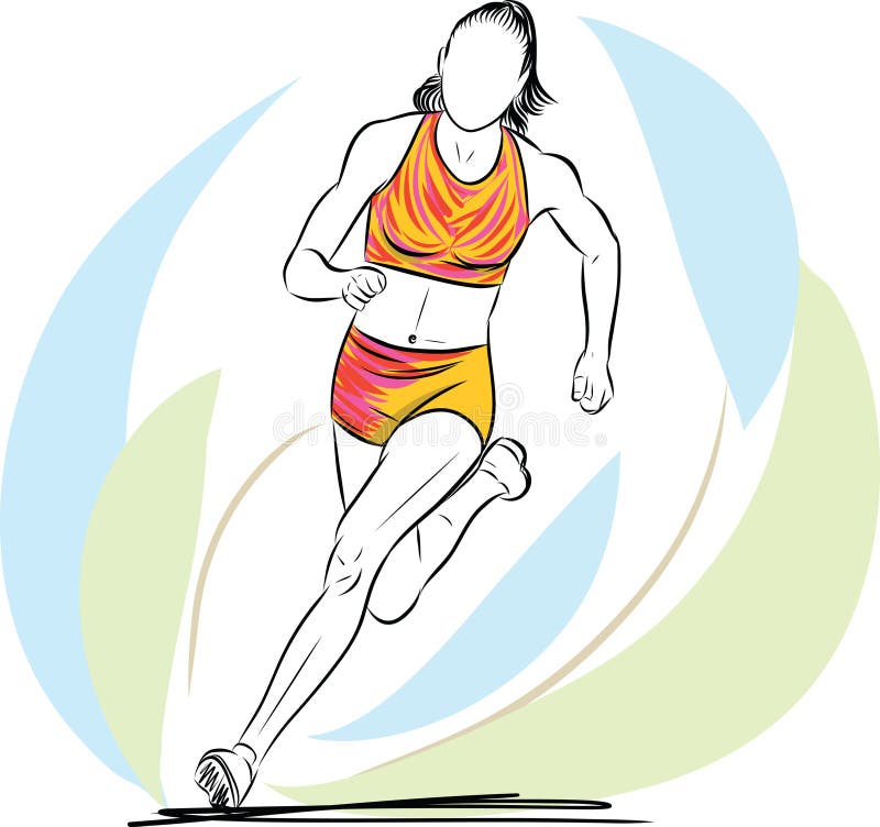Sketch of Young Woman Runner Running, Marathon Runners Stock ...