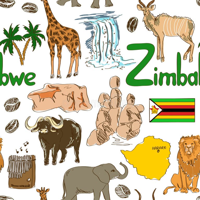 Sketch Zimbabwe Seamless Pattern Stock Vector - Illustration of ...