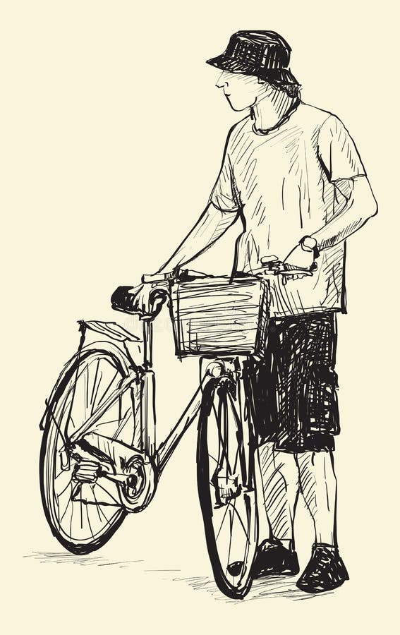 Sketcha Man and Bicycle, Free Hand Drawing, Vector Stock Vector ...