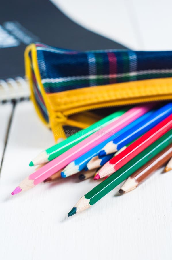 Sketchbook and Colorful Pencils on the Table Stock Photo - Image of ...