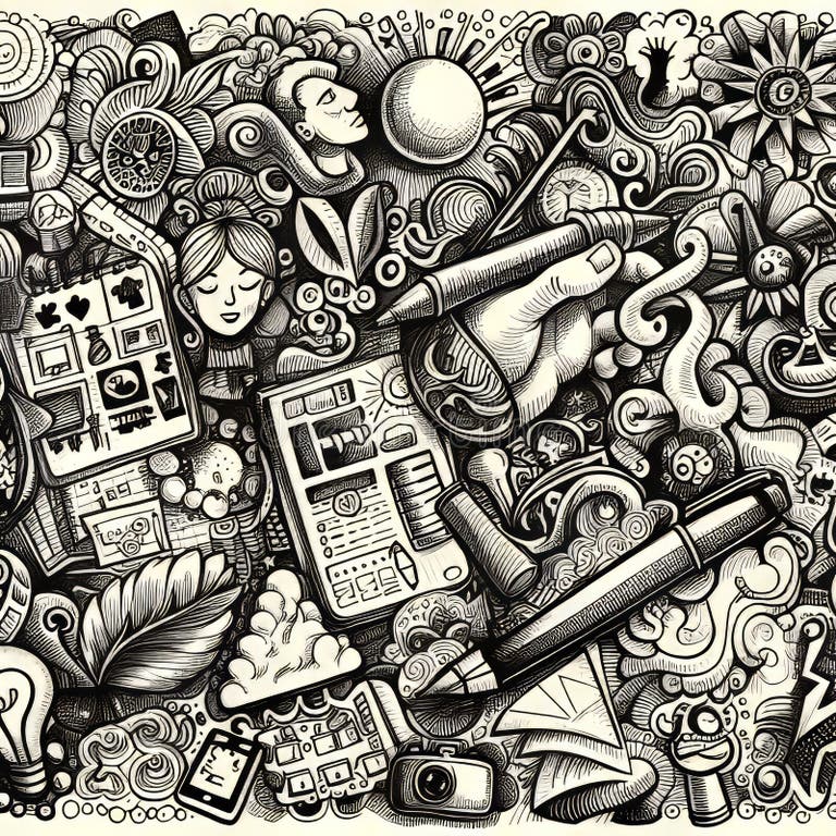 Sketchbook Doodles Random Doodles from a Sketchbook Capturing Sp Stock Illustration ...