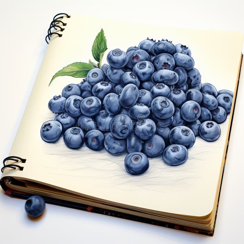 Realistic Blueberry Drawings Notebook - Detailed Illustrations with ...