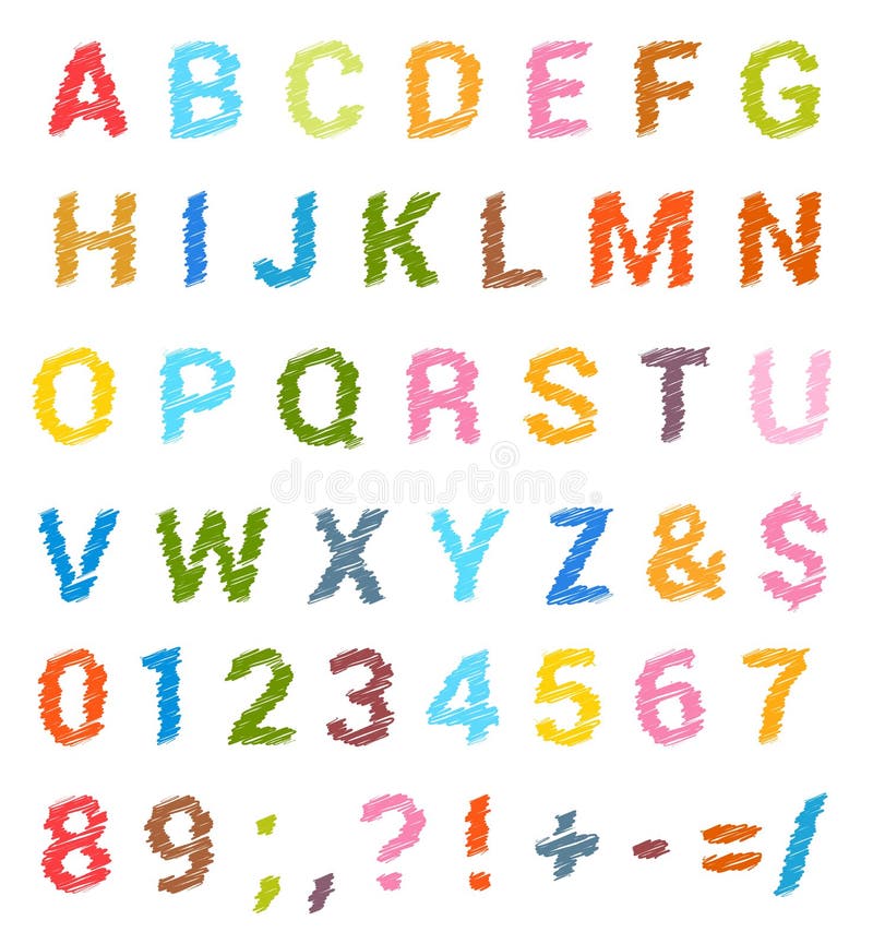 Sketched Alphabet Set. Capital Letters and Numbers Stock Vector ...