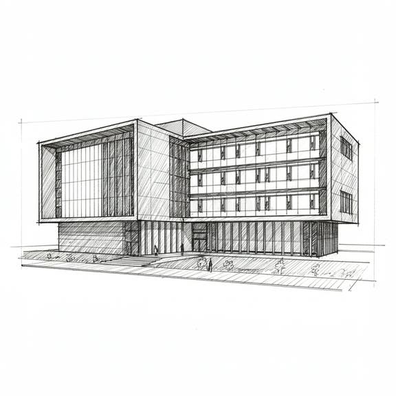 Sketched Architectural Design of a Modern Rectangular Building ...
