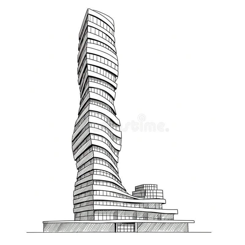 Sketched Architectural Design of a Twisted Skyscraper with Undulating ...