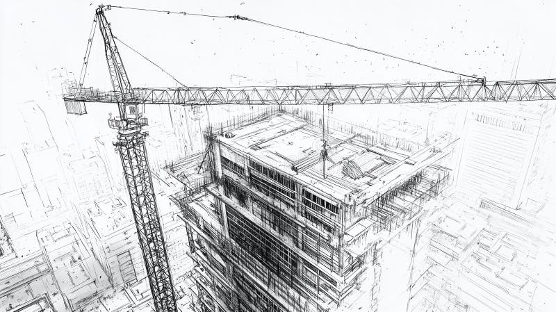 Sketched Architectural Drawing of a High-rise Building Under ...