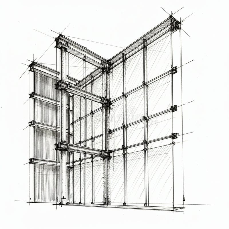 Sketched Architectural Framework Depicting a Building S Structural ...