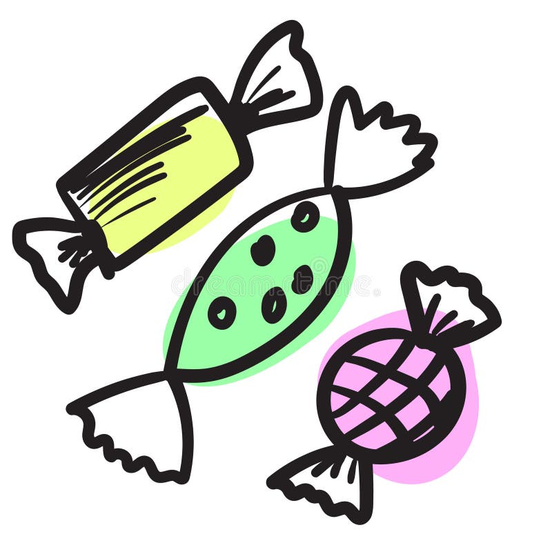 Sketched Candy Set, Engraved Doodle Design Elements Collection Stock ...